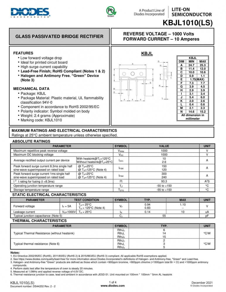 KBJL1010-LS datasheet page 1
