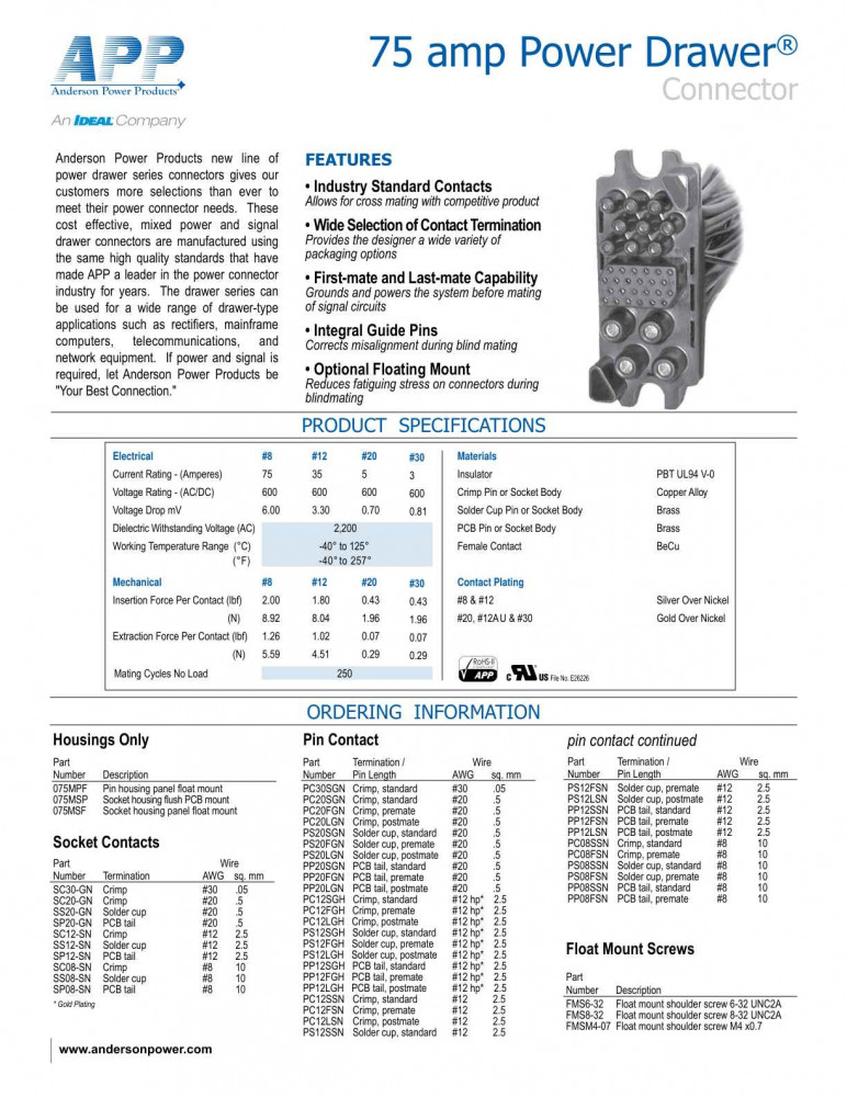 Anderson Power 075MPF Power Drawer technical document page 1