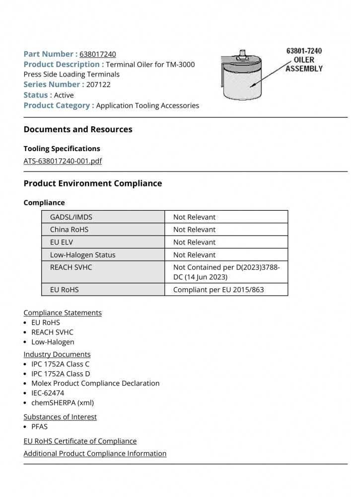 Molex 638017240 tooling specification page image 1
