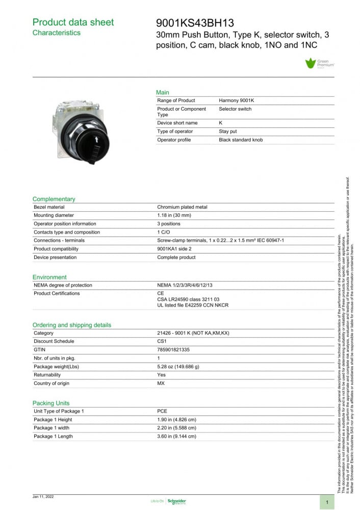 9001KS43BH13 technical document page 1
