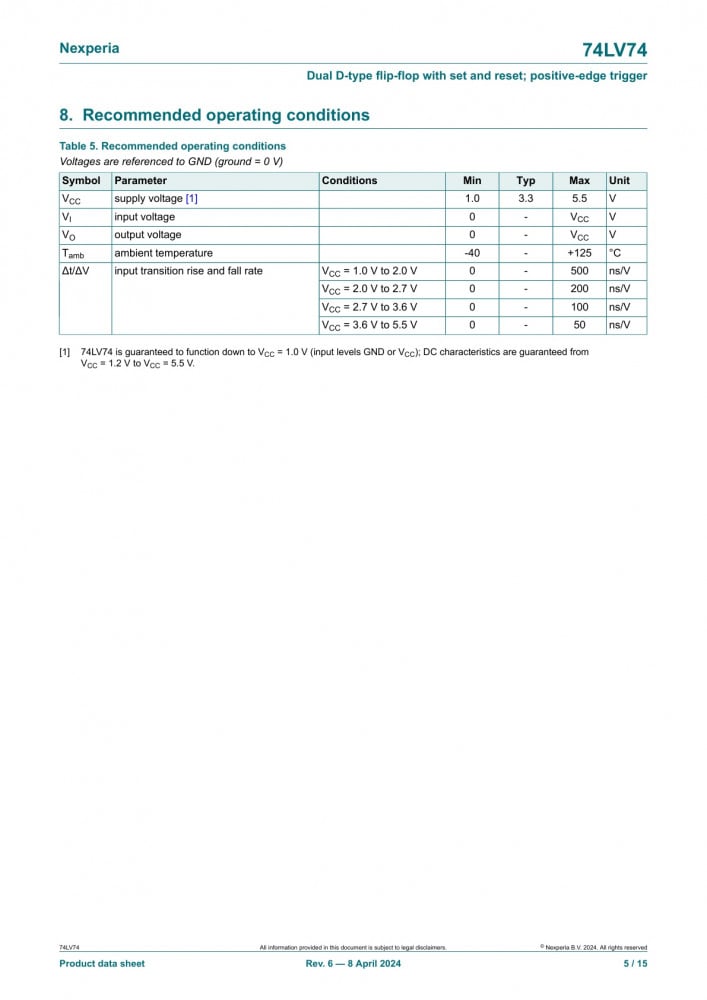 74LV74 datasheet page 5