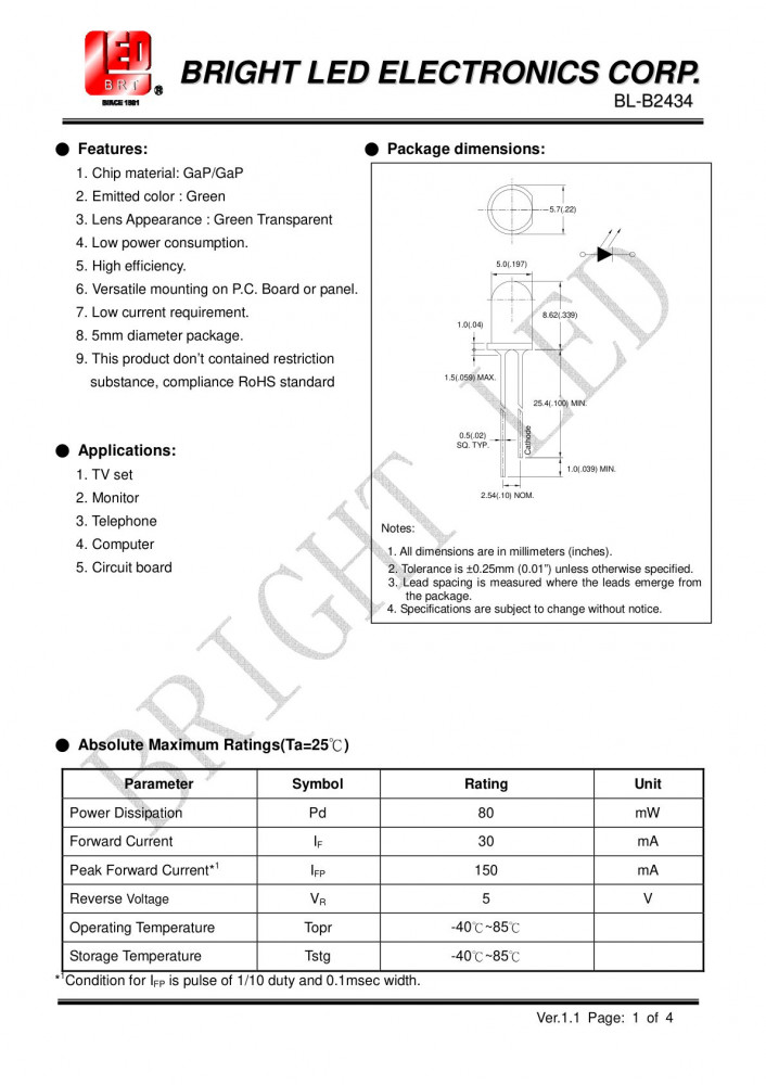 BL-B2434 datasheet page 1