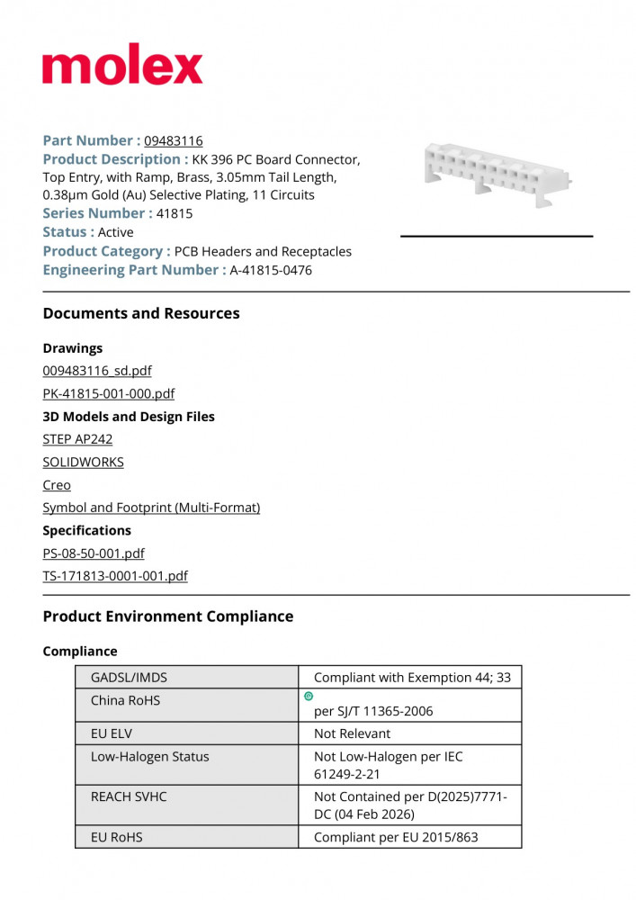 Molex KK 396 specification page 1