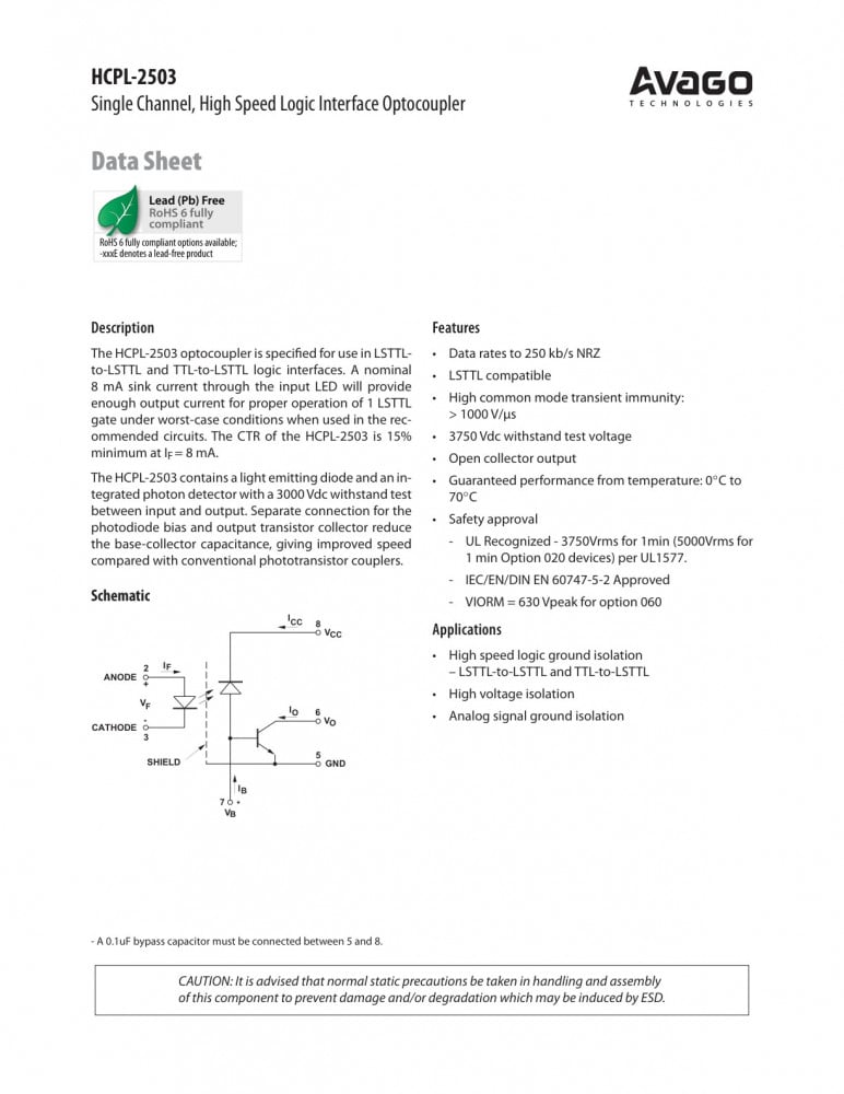 HCPL-2503 datasheet page 1