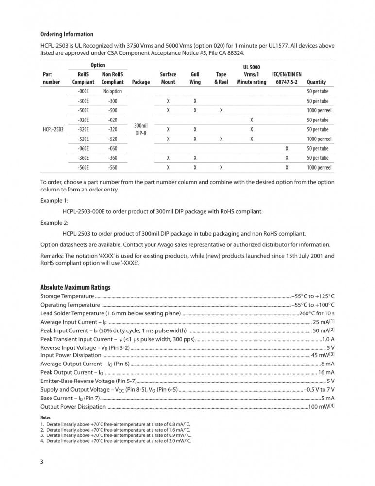 HCPL-2503 datasheet page 3