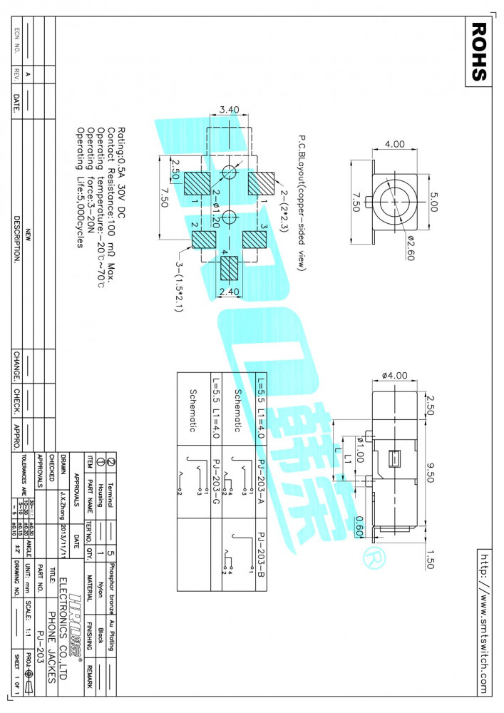 PJ-203 technical drawing preview