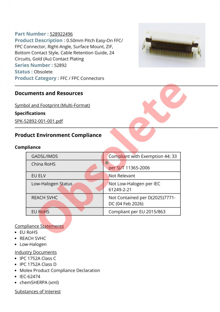 MOLEX 528922496 technical document image, page 1