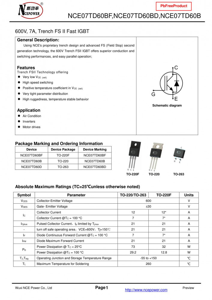 NCE07TD60BD datasheet page 1