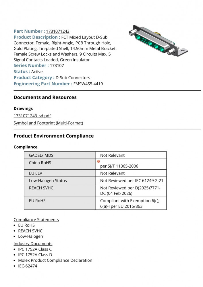 MOLEX 1731071243 drawing preview, page 1