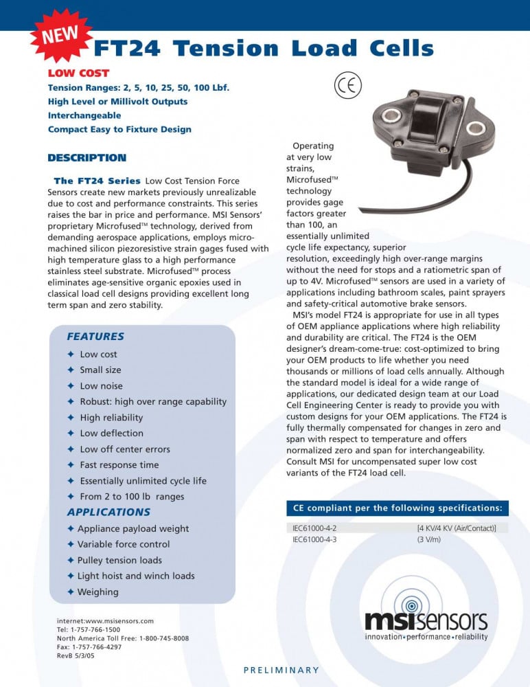 FT24 tension load cell technical document page 1