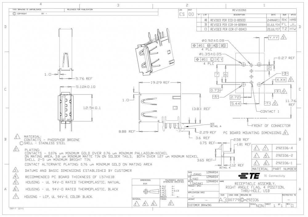 TE Connectivity 292336-1 technical drawing page