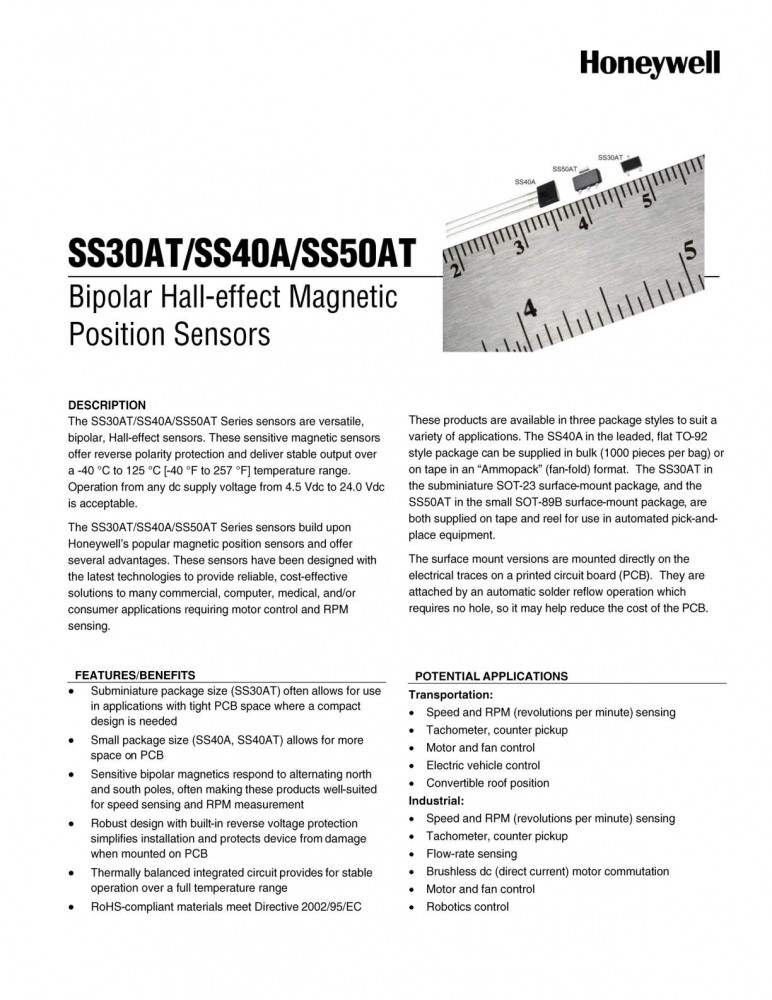 Honeywell SS40AF datasheet page 1