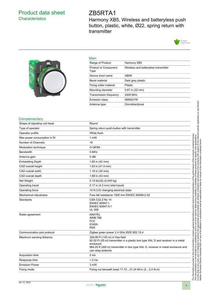 ZB5RTA1 technical document page 1