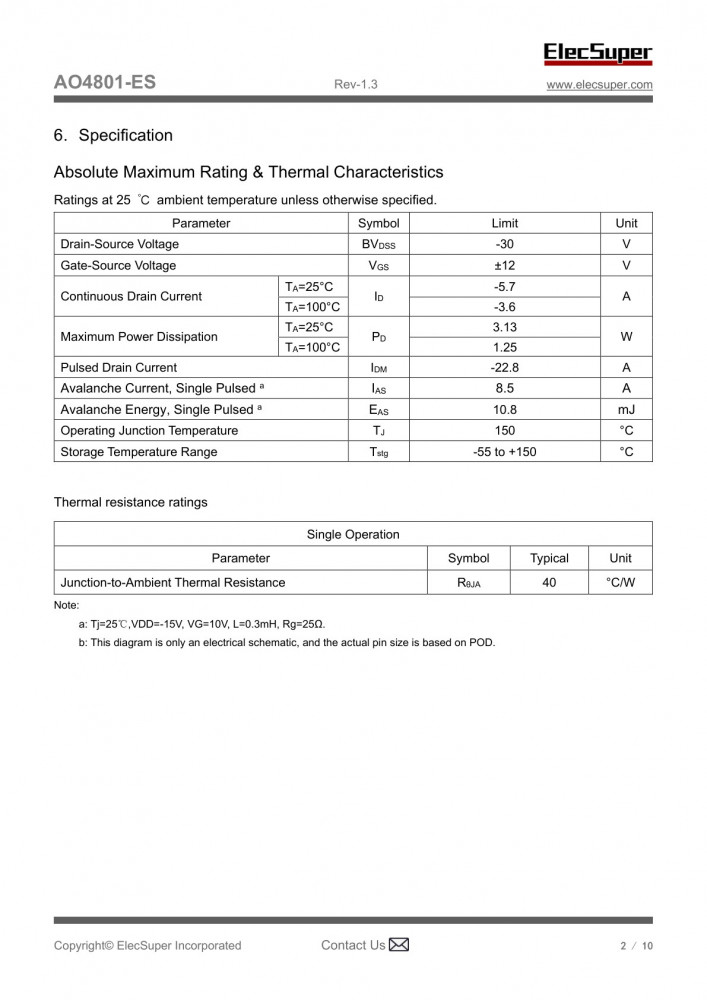 AO4801-ES datasheet page 2