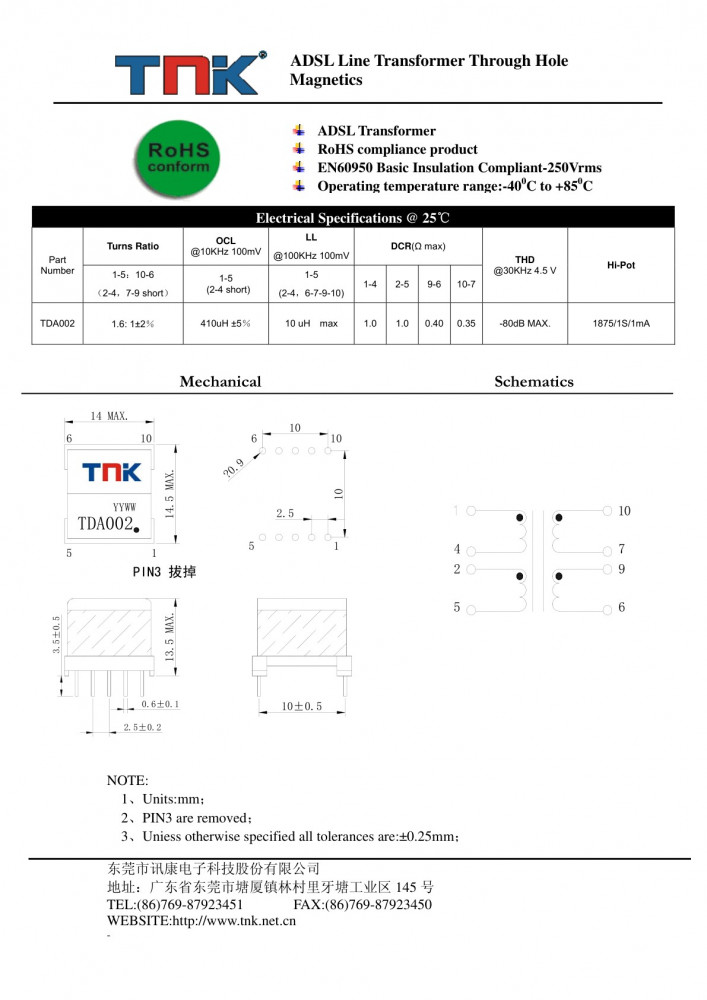 TDA002 technical document page