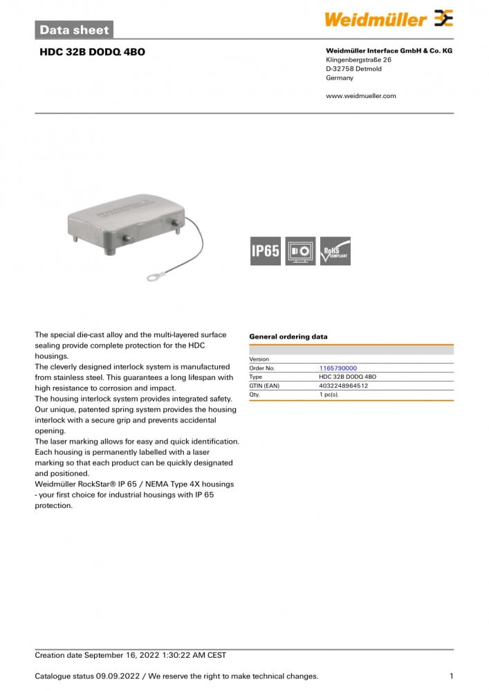 WEIDMULLER 1165790000 technical document page 1