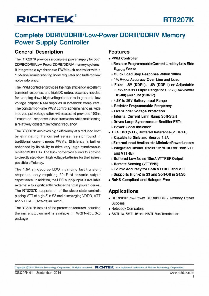 RT8207K datasheet page 1