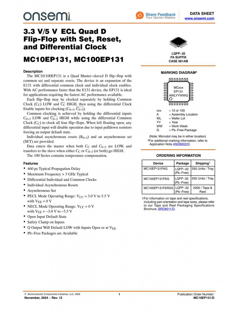 MC10EP131 datasheet page 1