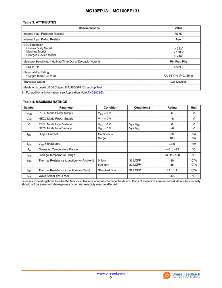 MC10EP131 datasheet page 3