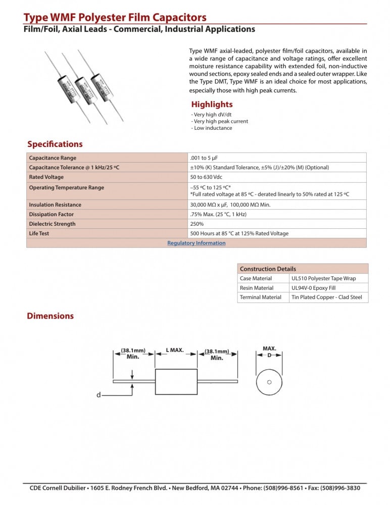 CDE WMF series datasheet page 1