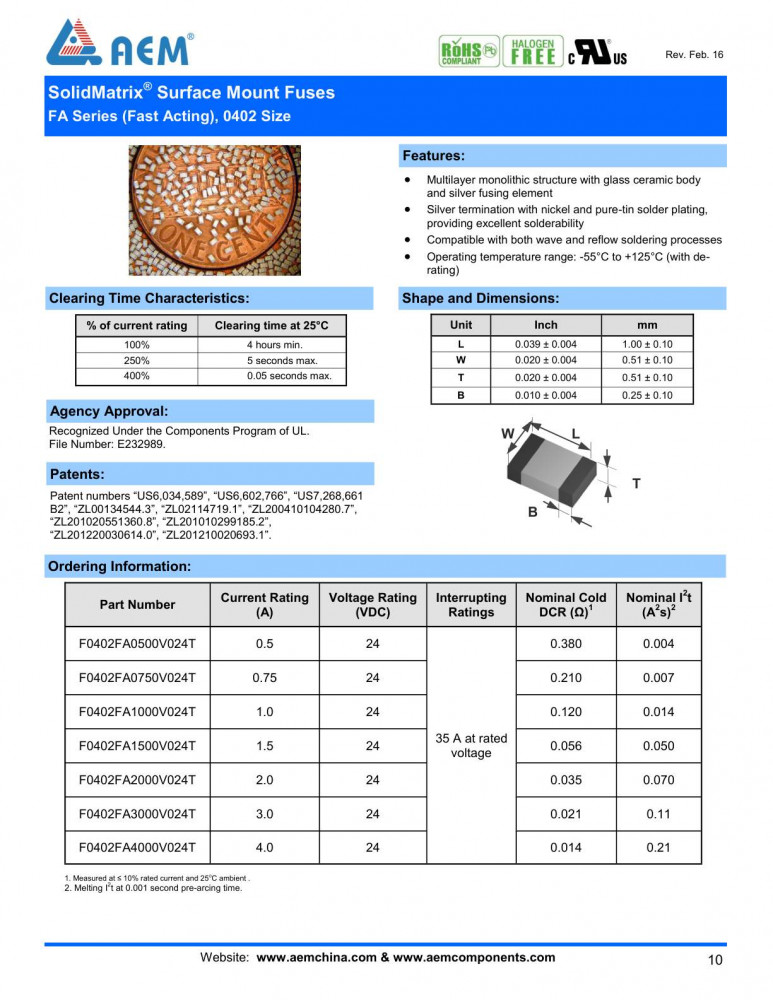 AEM SolidMatrix FA Series datasheet page 1