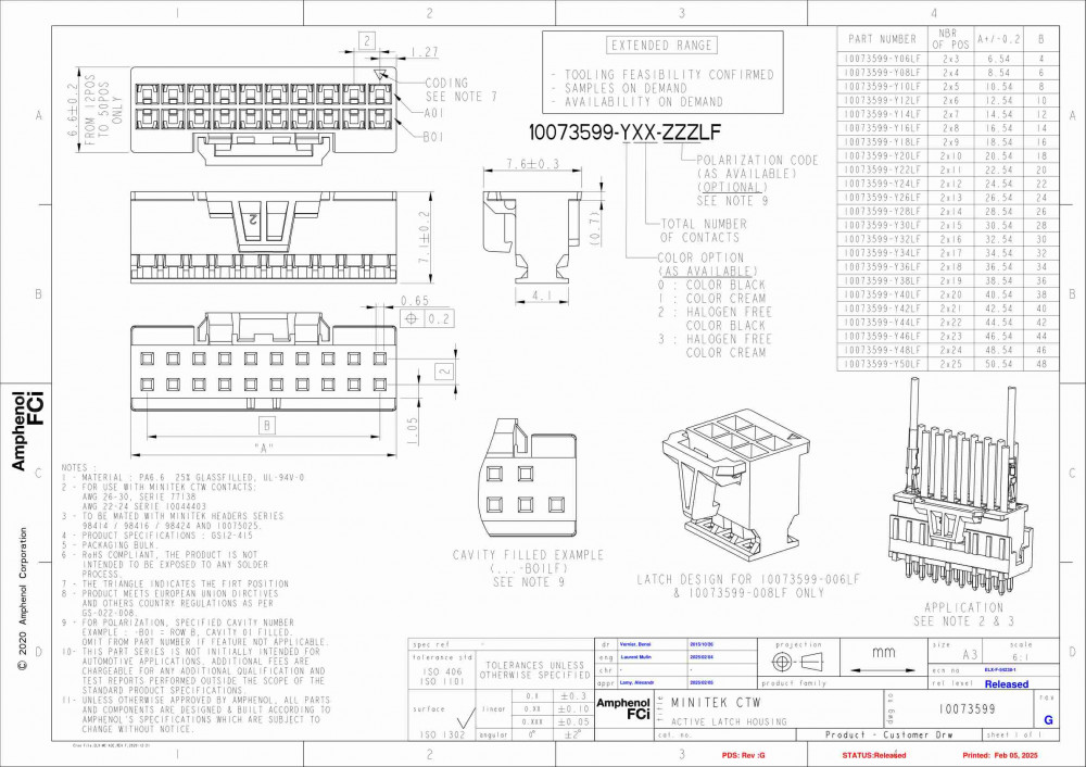 Amphenol 10073599-020LF technical drawing preview