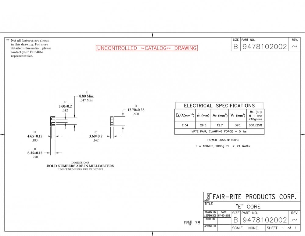 Fair-Rite 9478102002 technical drawing