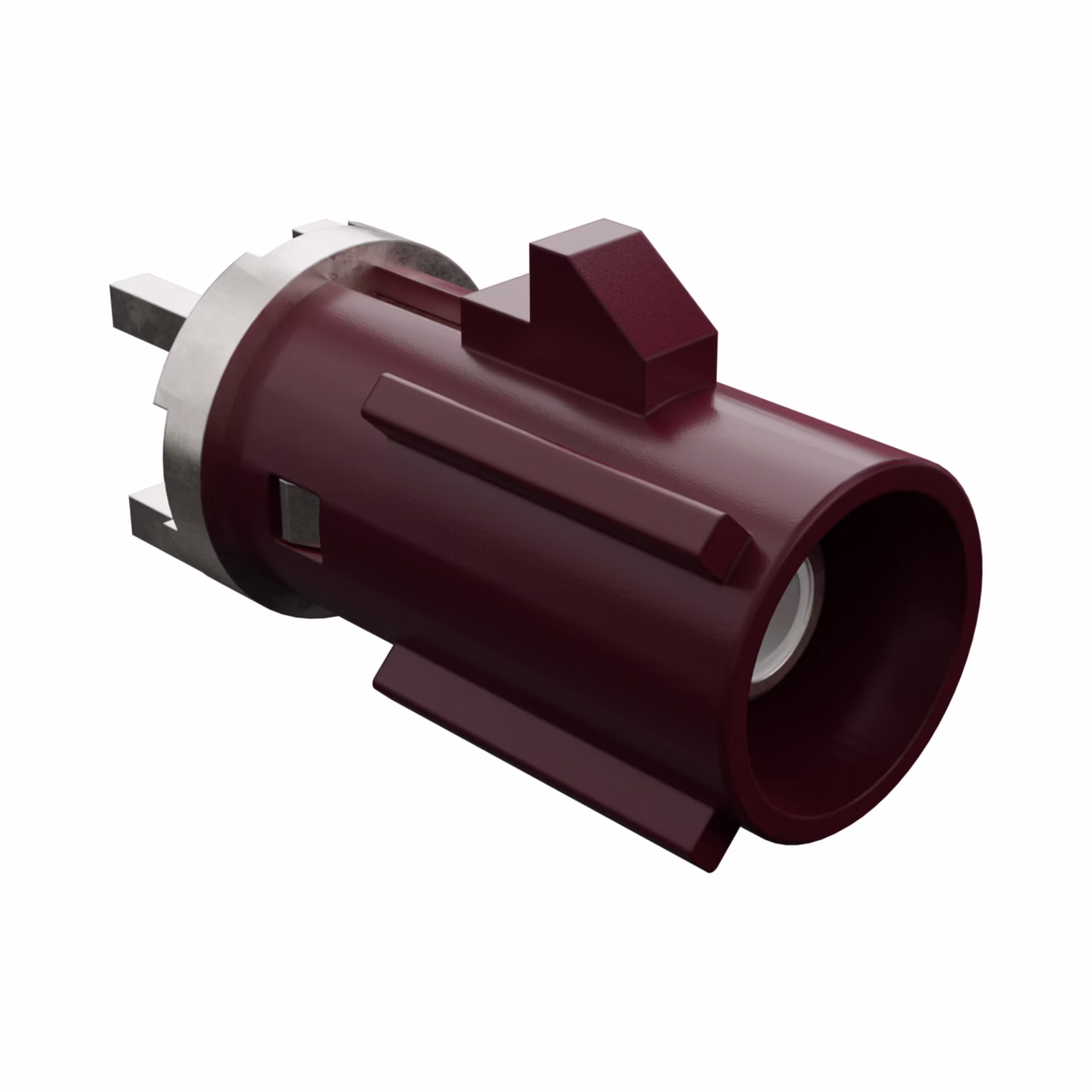 FAKRA Jack, Straight, PCB Receptacle, Through Hole, Keying Code D, Brass Body, Tin (Sn) Plated, Bordeaux Violet, 50 Ohms for sale