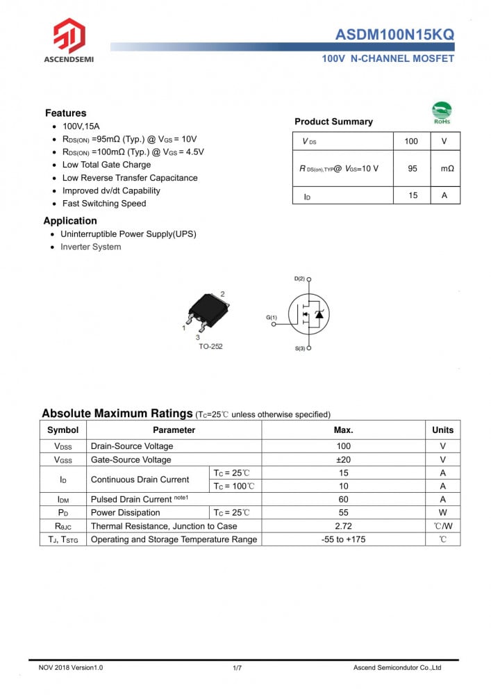ASDM100N15KQ-R datasheet page 1