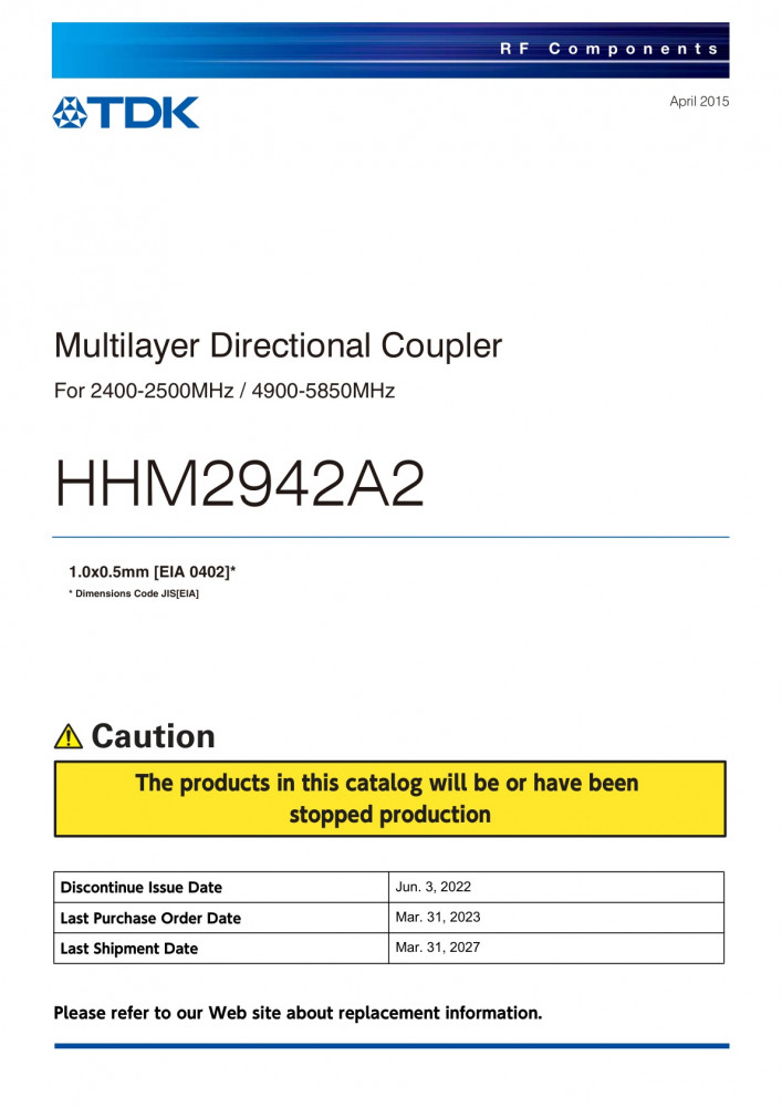 HHM2942A2 technical document, page 1