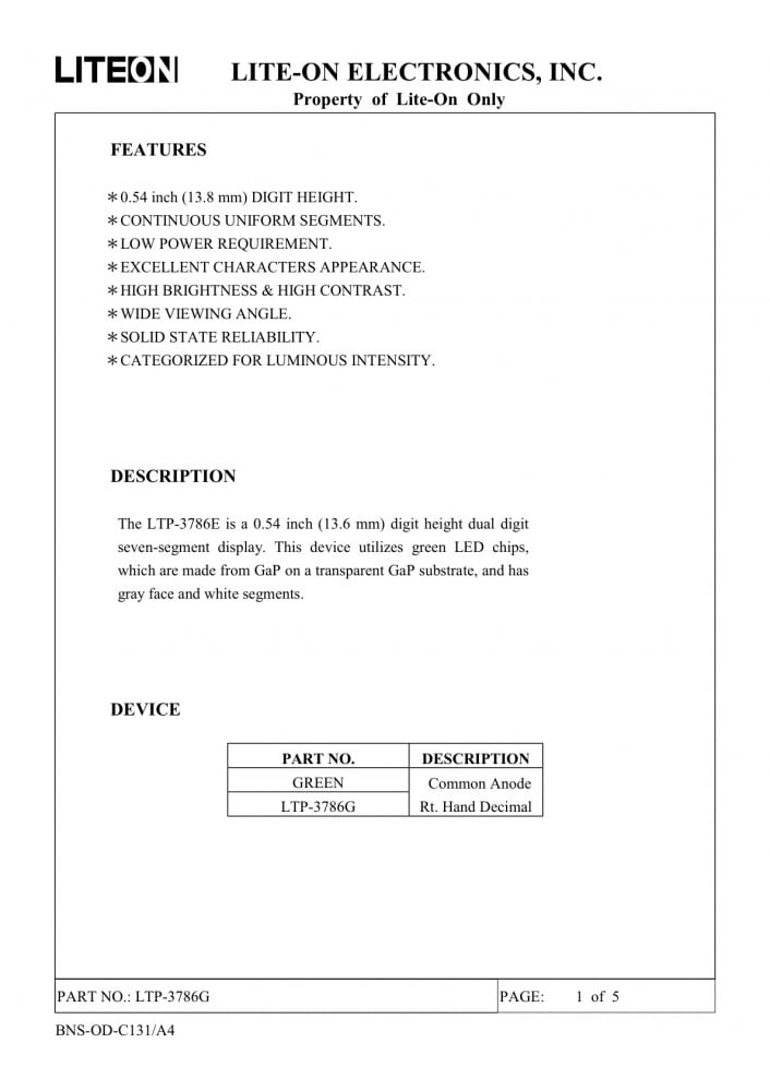 LTP-3786G datasheet page 1