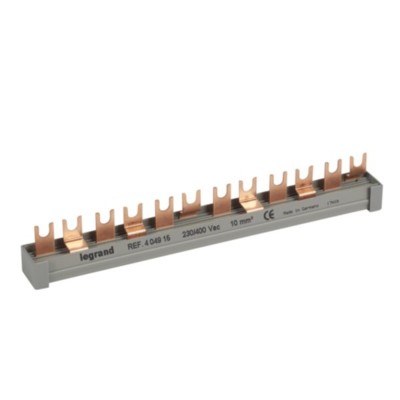 Supply busbar - Supply busbar fork-type 2P balanced on 3 phases 1 row - Max 6 devices - 63A 400V - 10mm² cross section 214mm length for sale
