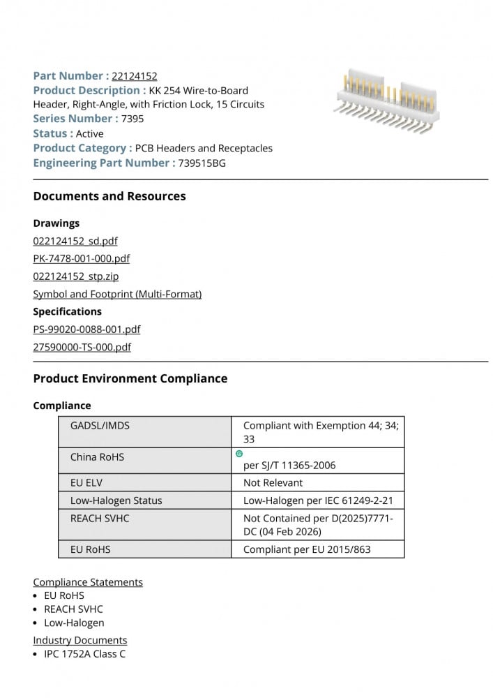 MOLEX 22124152 technical document preview, page 1