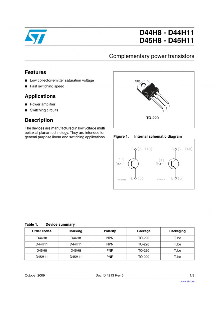 D44H8 datasheet page 1