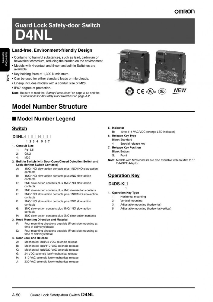 OMRON D4NL datasheet page 1