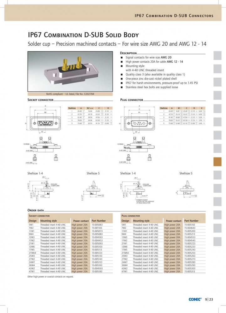 Conec IP67 combination D-Sub solid-body connector technical document preview