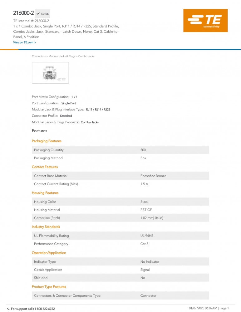 TE Connectivity 216000-2 technical document page 1