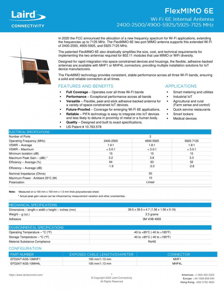 Laird EFD2471A3S-10MHF1 technical document page 1