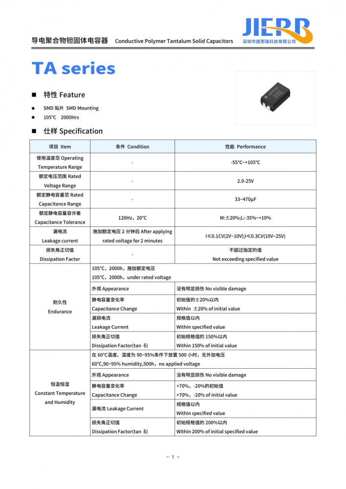 JIERR TA series feature and specification page