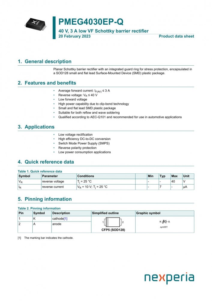 PMEG4030EP-QX datasheet page 1