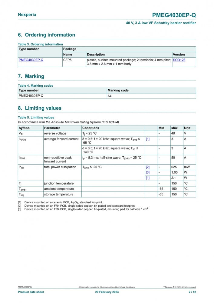 PMEG4030EP-QX datasheet page 2