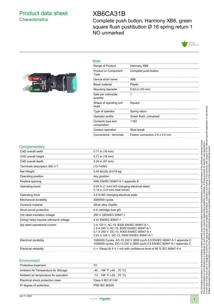 XB6CA31B technical document page 1