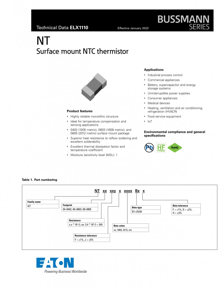 EATON NT series datasheet page 1