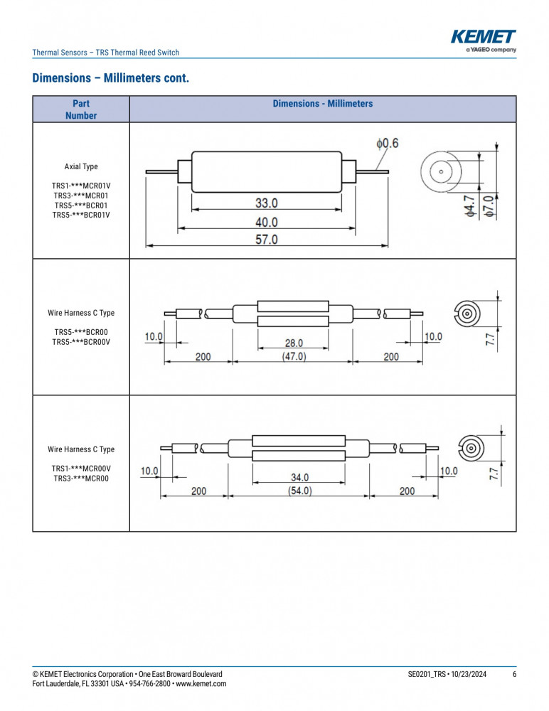 KEMET TRS thermal reed switch datasheet page 6