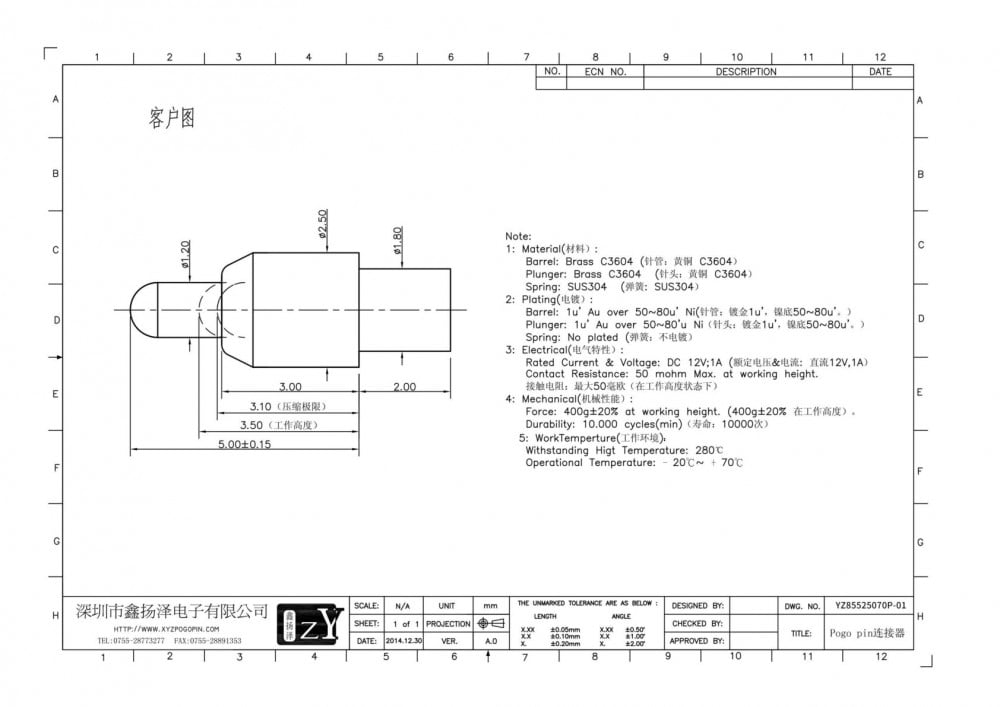 YZ85525070P-01 product specification page 3