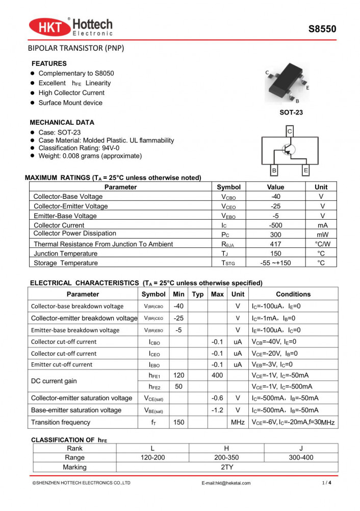 S8550 datasheet page 1