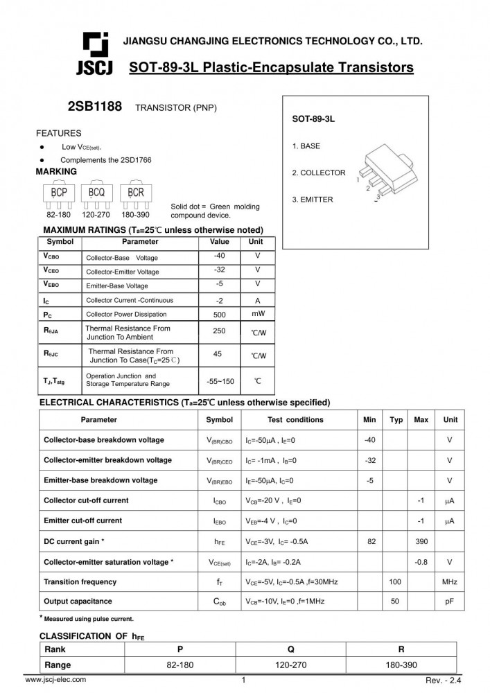 2SB1188 datasheet page 1