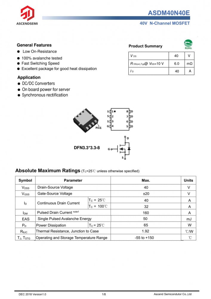 ASDM40N40E-R datasheet page 1