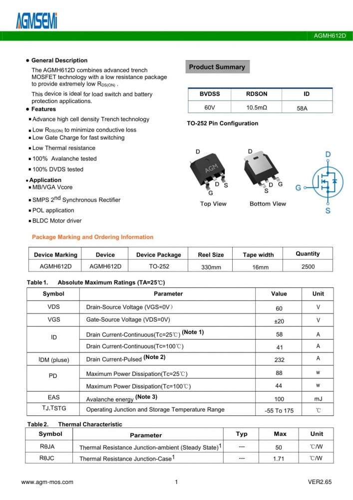 AGMH612D datasheet page 1