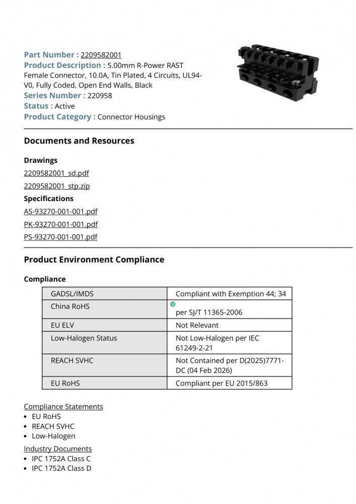 MOLEX 2209582001 technical document preview, page 1